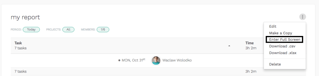 Full Screen Mode in Everhour Reports