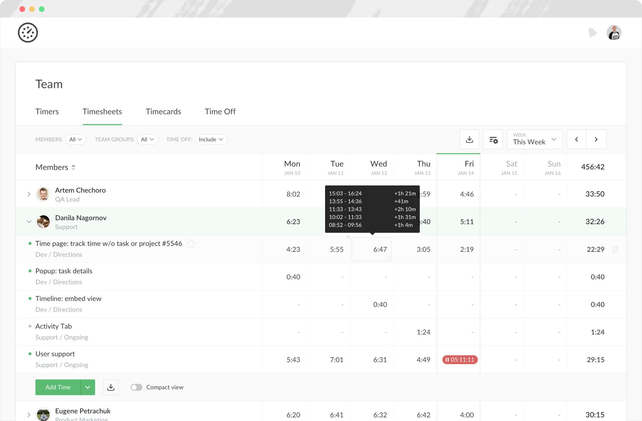 New Activity Tab to View History of Time Changes per Project or Member ...