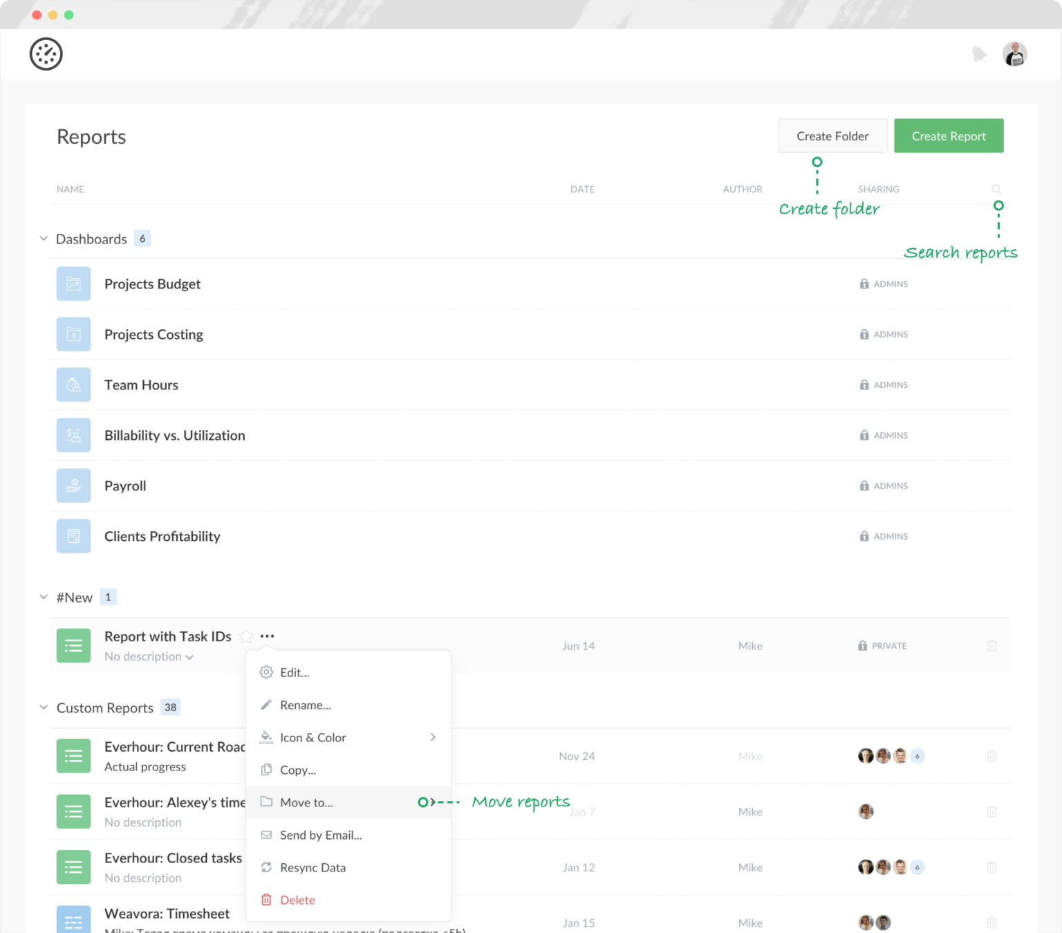Report Folders + Unscheduled Tasks – Everhour Blog