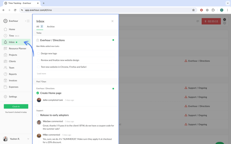 Introducing Everhour’s New Inbox Feature: Your Notification Hub