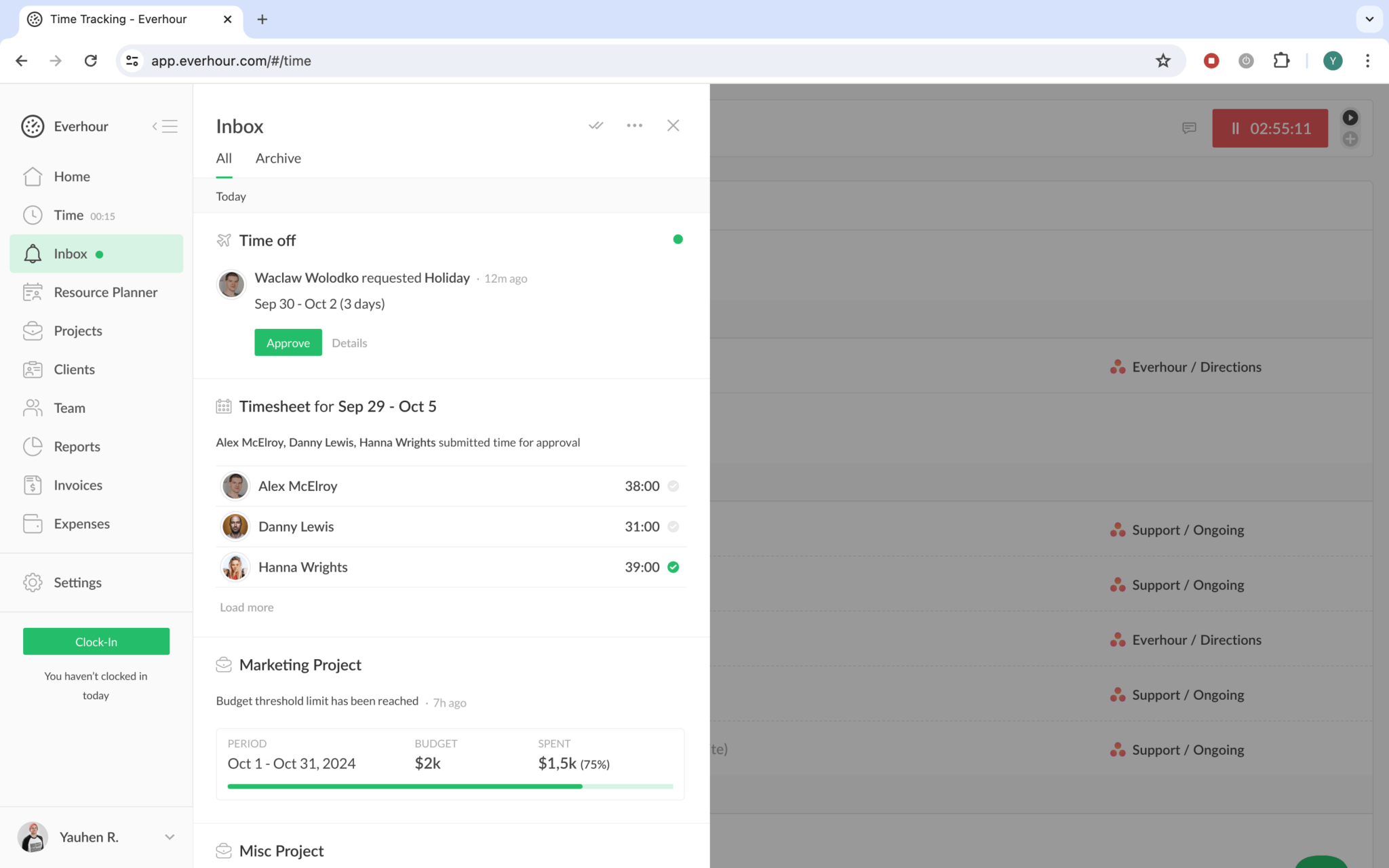 Enhanced Inbox: Notifications for Budget, Time Off, and Time Approval ...